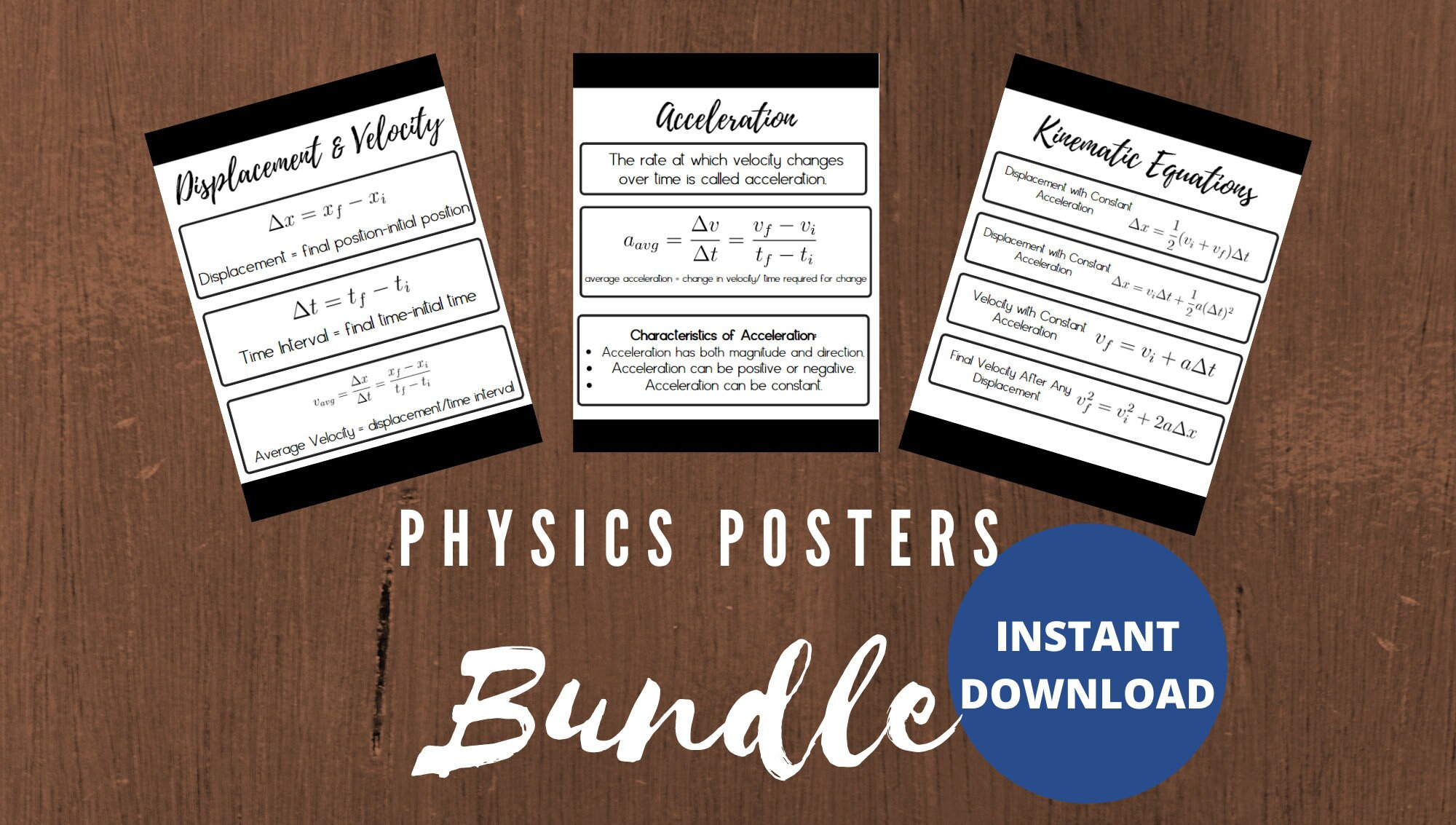 3 Physics Posters Bundle Set displacement Velocity - Etsy