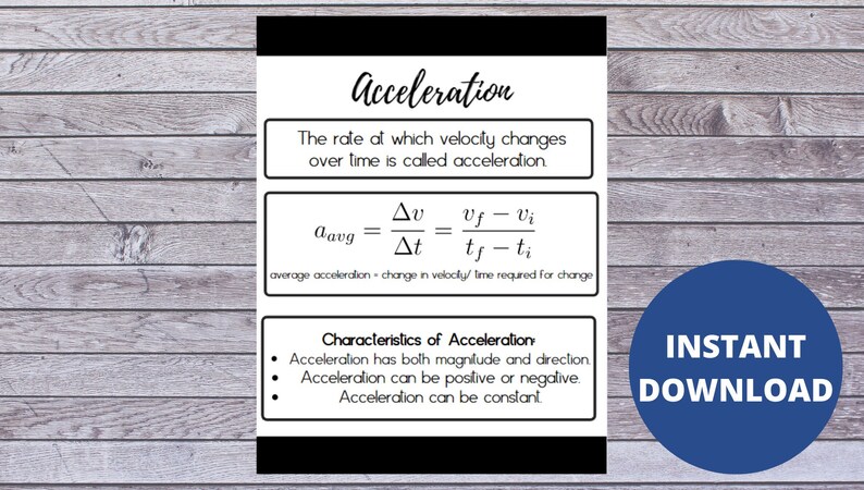Acceleration Formulas Science, Physics, and Math Educational Classroom ...