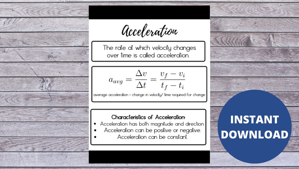 3 Physics Posters Bundle Set (displacement, Velocity, Acceleration ...