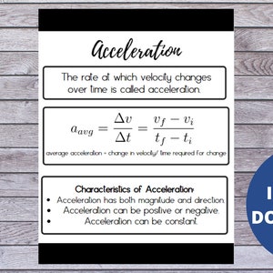 3 Physics Posters Bundle Set displacement Velocity - Etsy