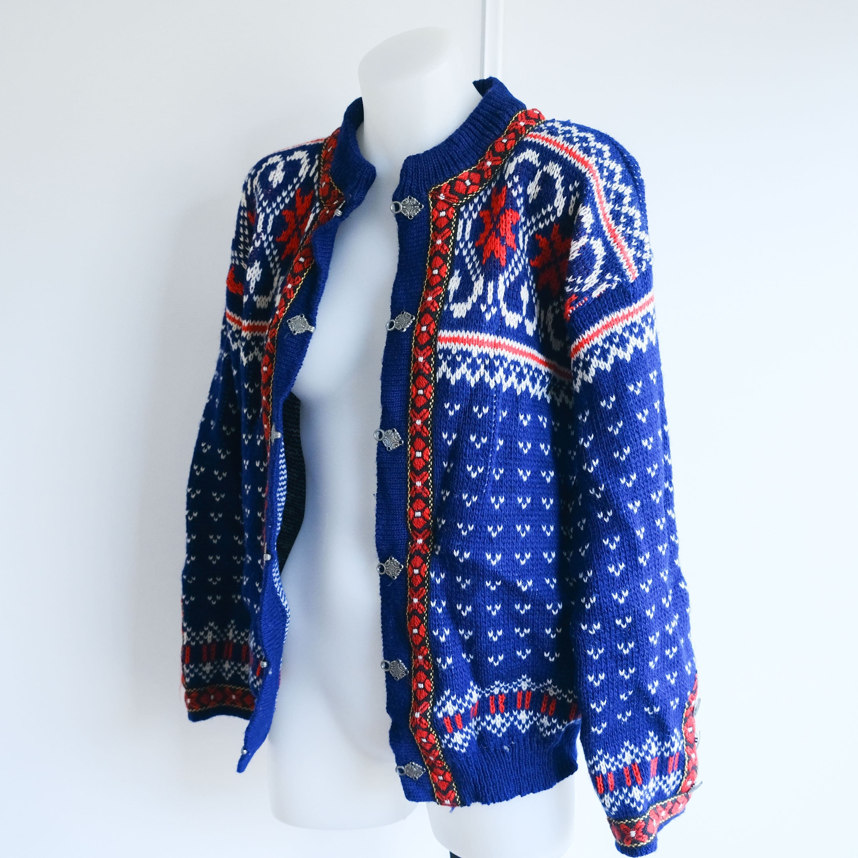Vintage 80s Blue Norweigan 'gann' Wool Cardigan 8-12 - Etsy