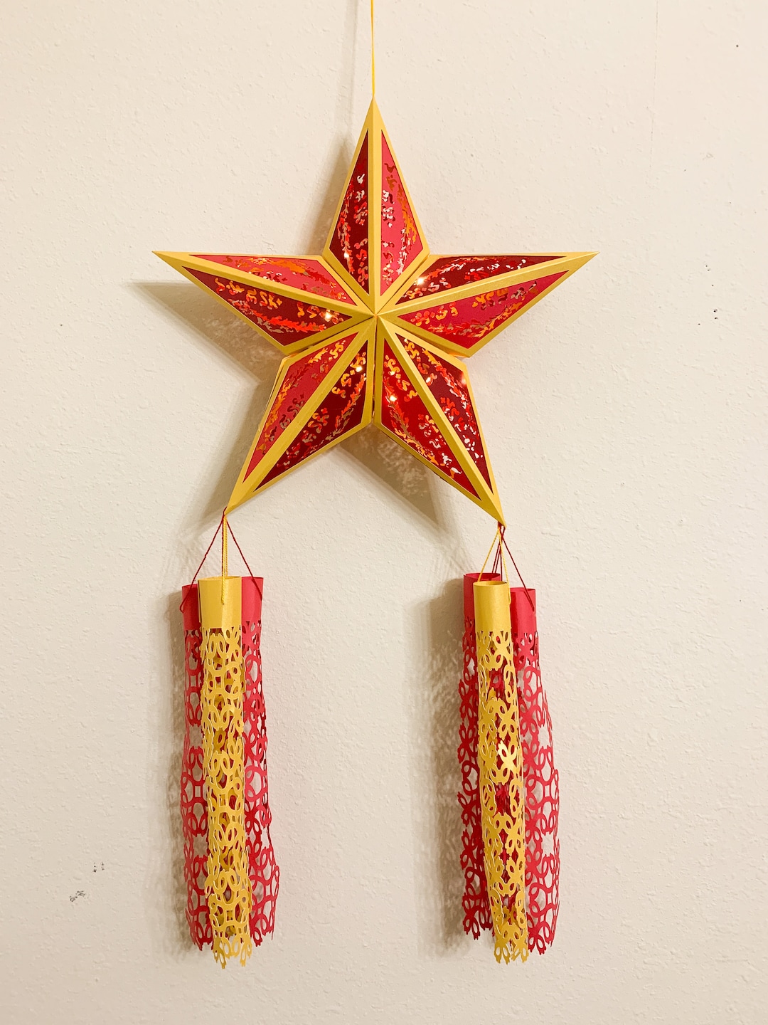 Lighted Filipino Christmas Parol Paneled 2ftx1ft Red/gold, Intricate ...