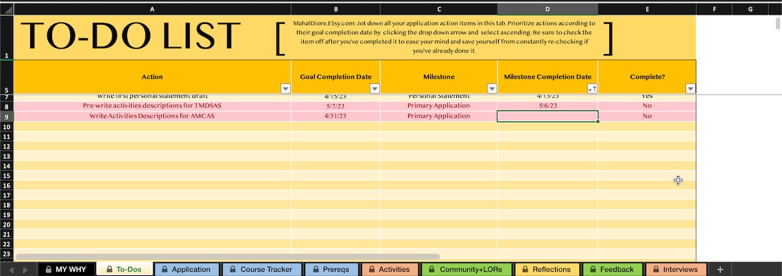 Medical School Application Tracker Excel Template Sheet Pack Best ...