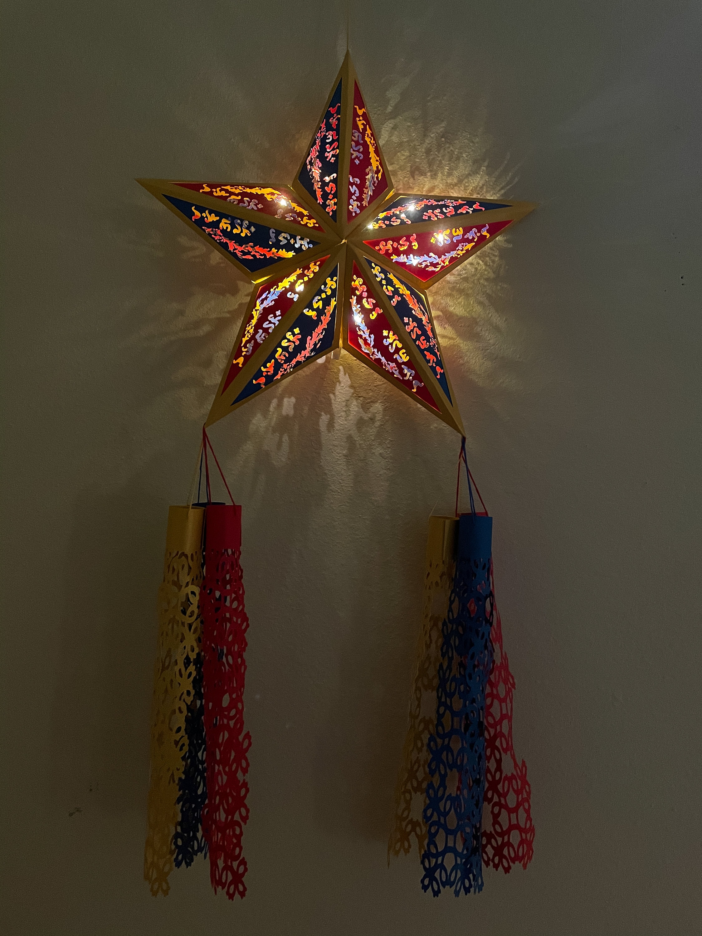 Lighted Filipino Christmas Parol Paneled 2ftx1ft Red/blue, Intricate ...
