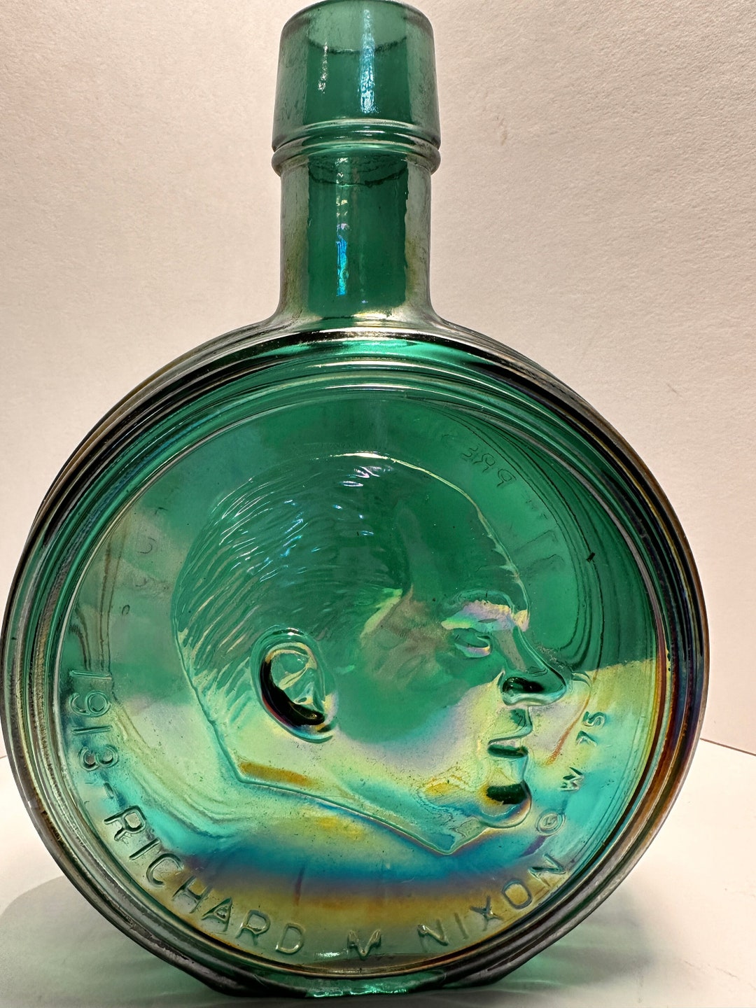Vintage Round Pressed Iridescent Glass Nixon Campaign Bottle - Etsy