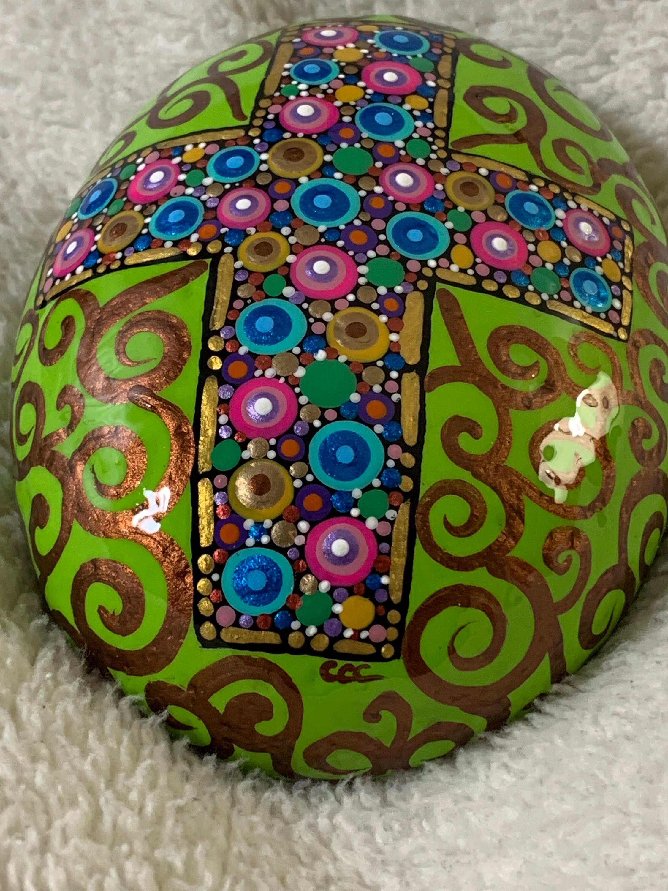 Green Decorative Christian Cross. Painted Rock | Etsy