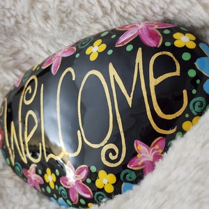 Welcome Painted Rock, Welcome Garden Sign, Landscape Stone, Garden Rock ...