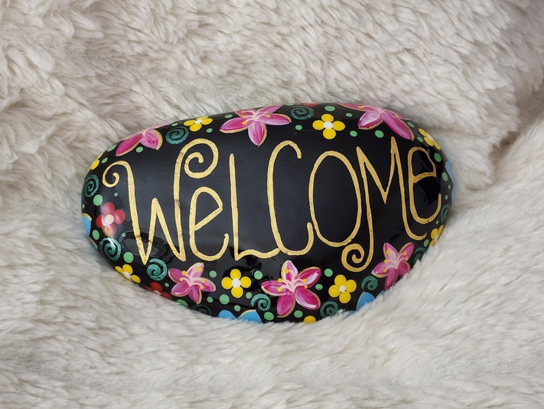 Welcome Painted Rock Welcome Garden Sign Landscape Stone - Etsy