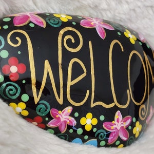 Welcome Painted Rock, Welcome Garden Sign, Landscape Stone, Garden Rock ...