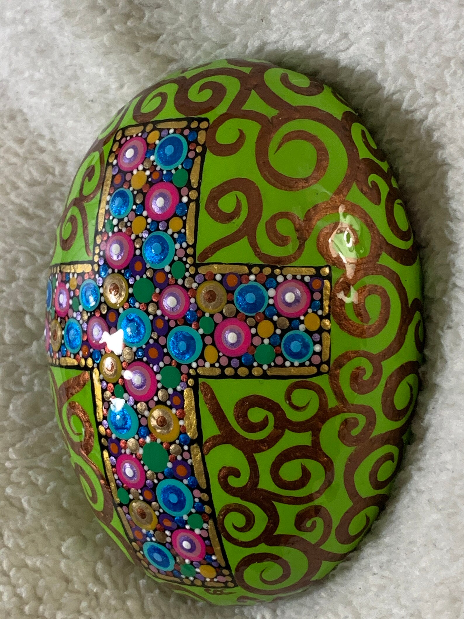 Green Decorative Christian Cross. Painted Rock | Etsy