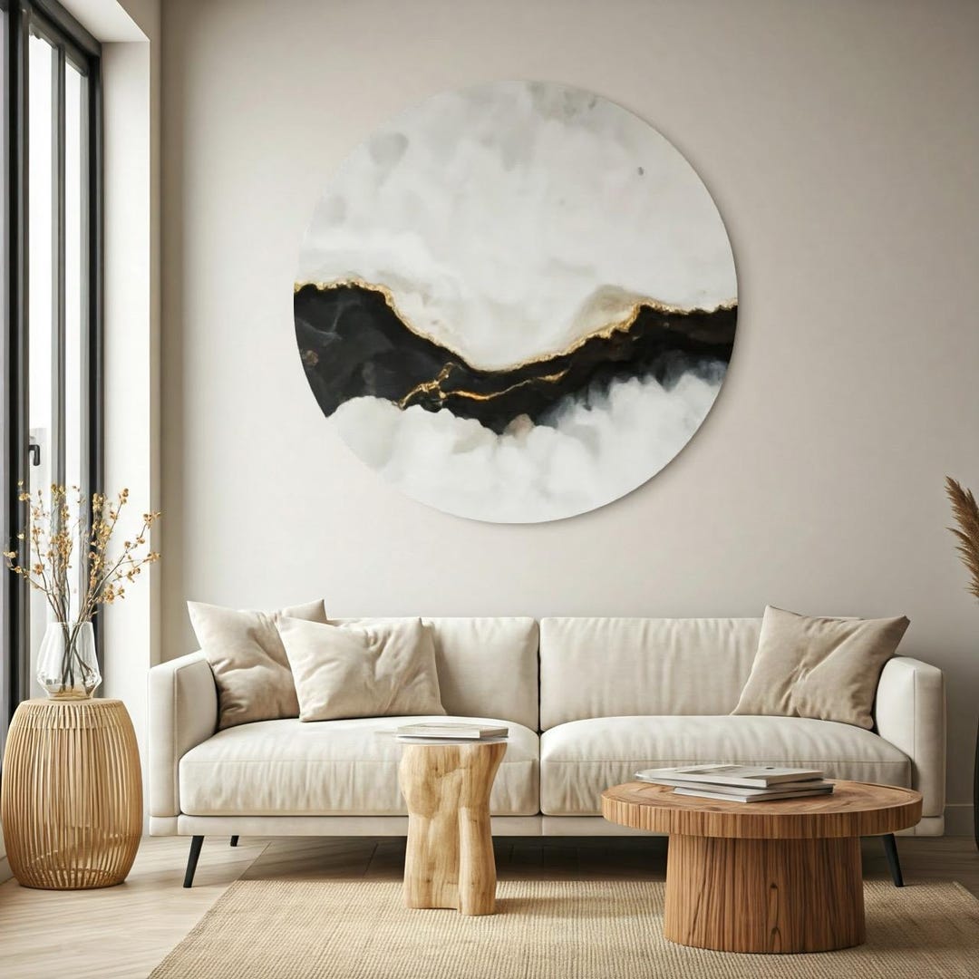 Round Original Abstract Painting, Minimalist Artwork, Modern Round ...