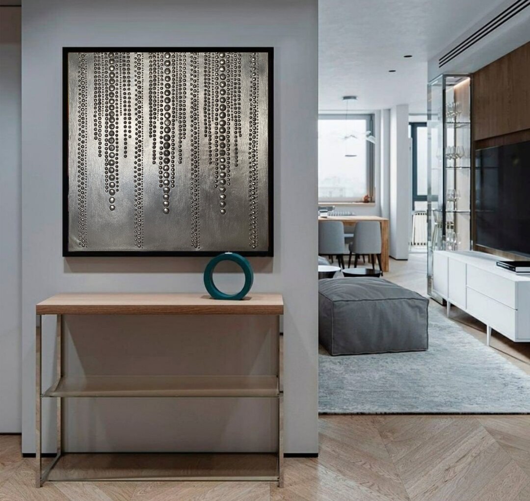 32x32" Silver Metallic Painting 3d Points Rich Texture Minimalist Wall ...