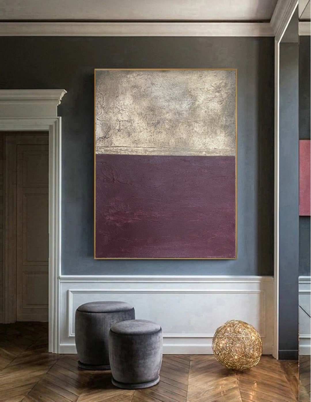 Maroon and Gold Abstract Oil Painting Gold Textured Wall Painting ...