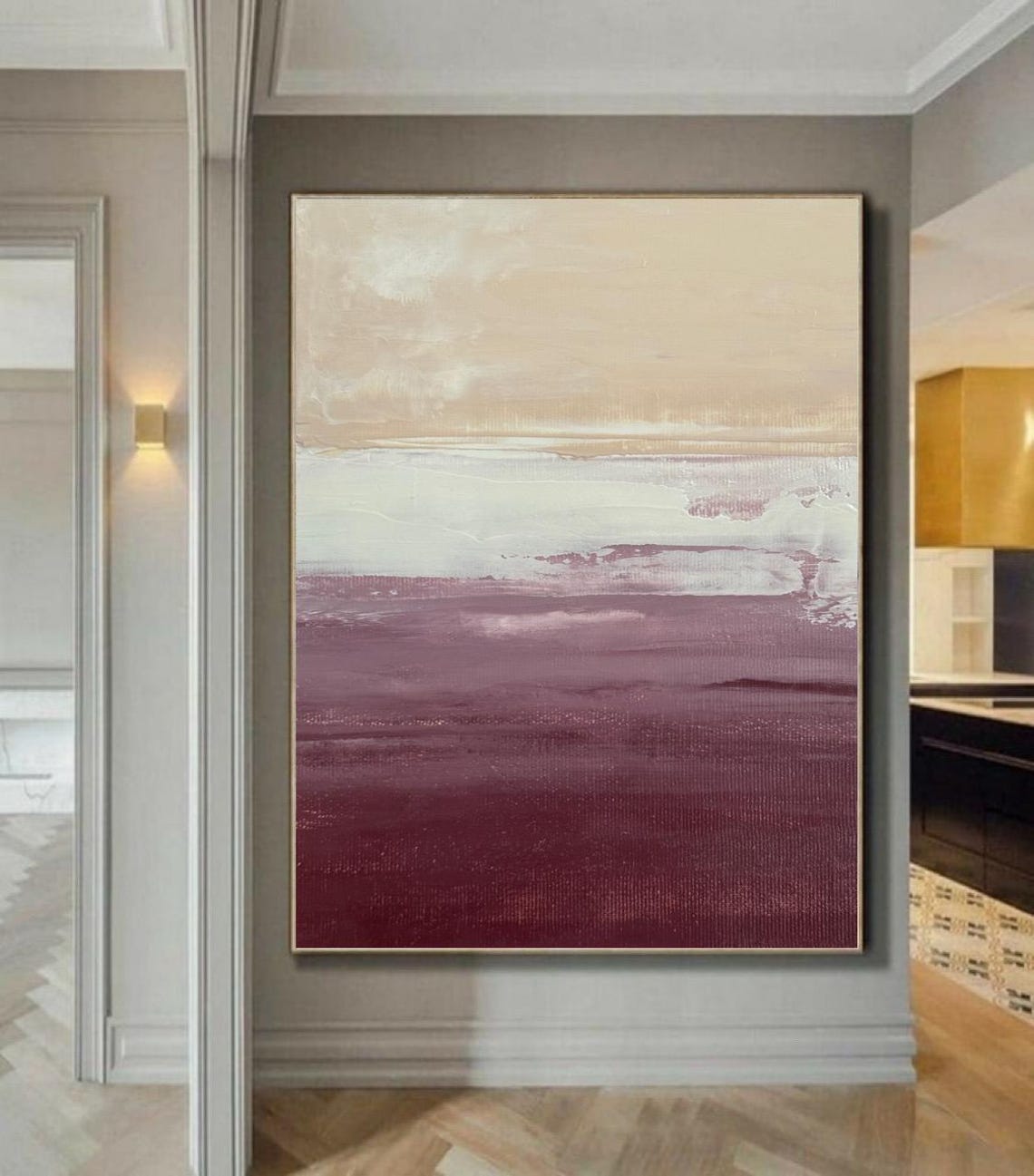Maroon and Beige Abstract Oil Painting White Textured Wall Painting ...