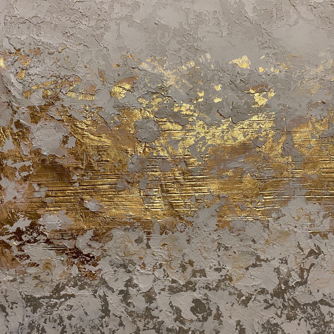 Large Oil Painting Modern Gray Artwork Textured Art Gold Leaf White ...