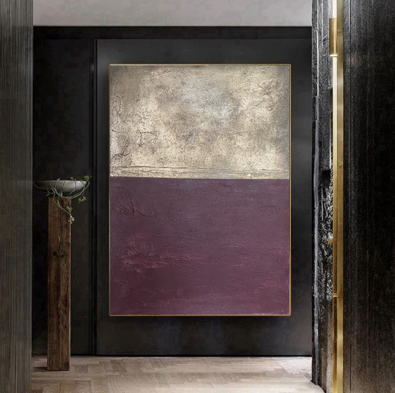 Maroon and Gold Abstract Oil Painting Gold Textured Wall Painting ...