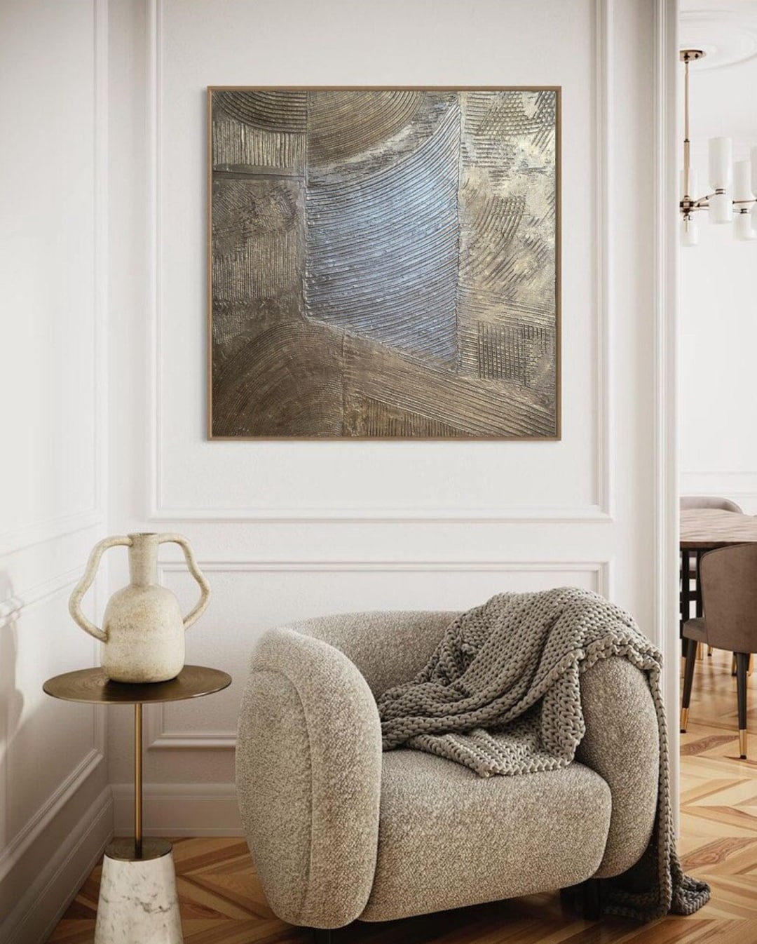 32x32” 3d Minimalist Wall Decor, Trendy Wall Art, Bronze Gray Painting ...
