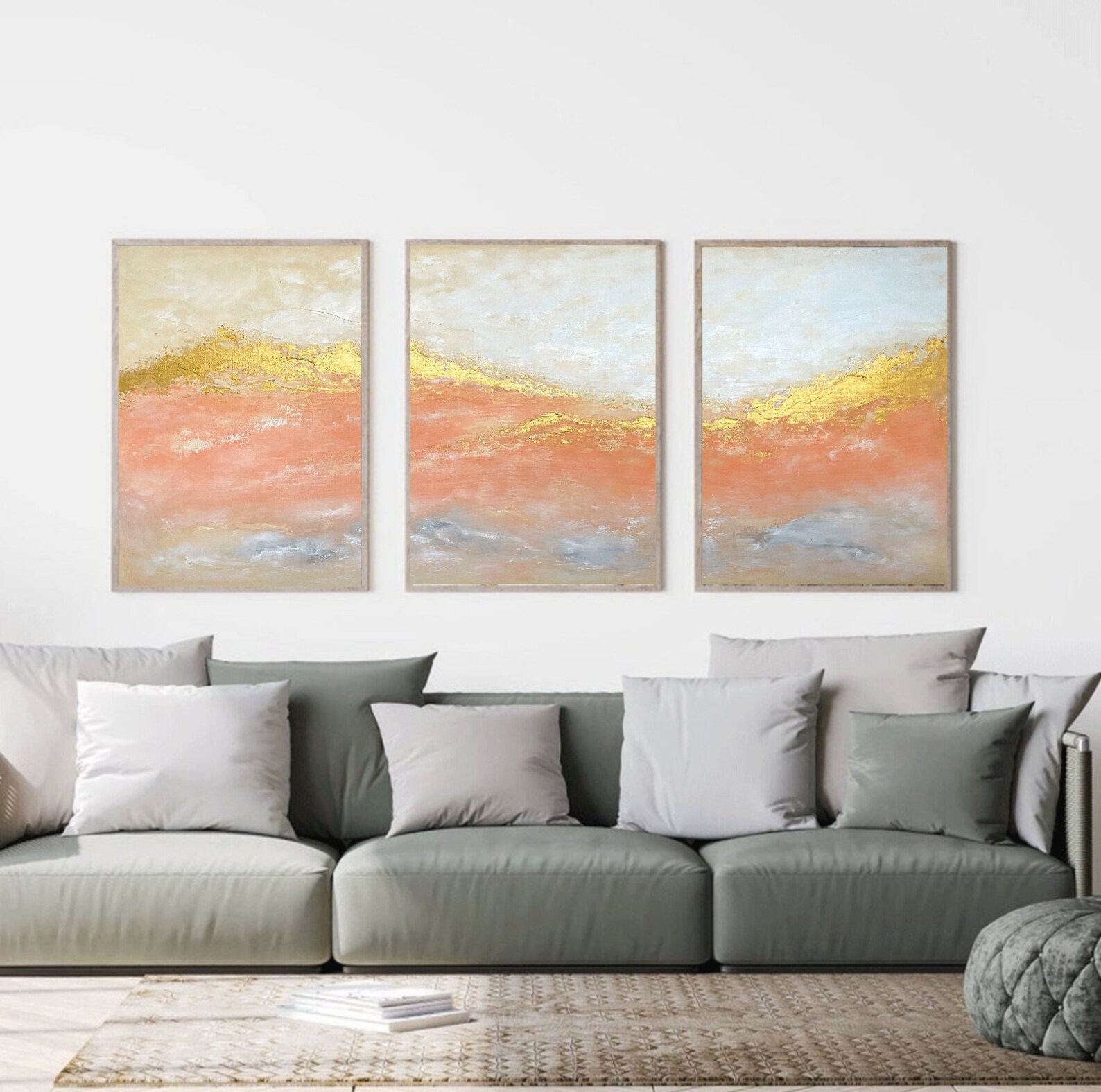 Abstract Painting Set of 3 Pink Painting Good Vibes | Etsy