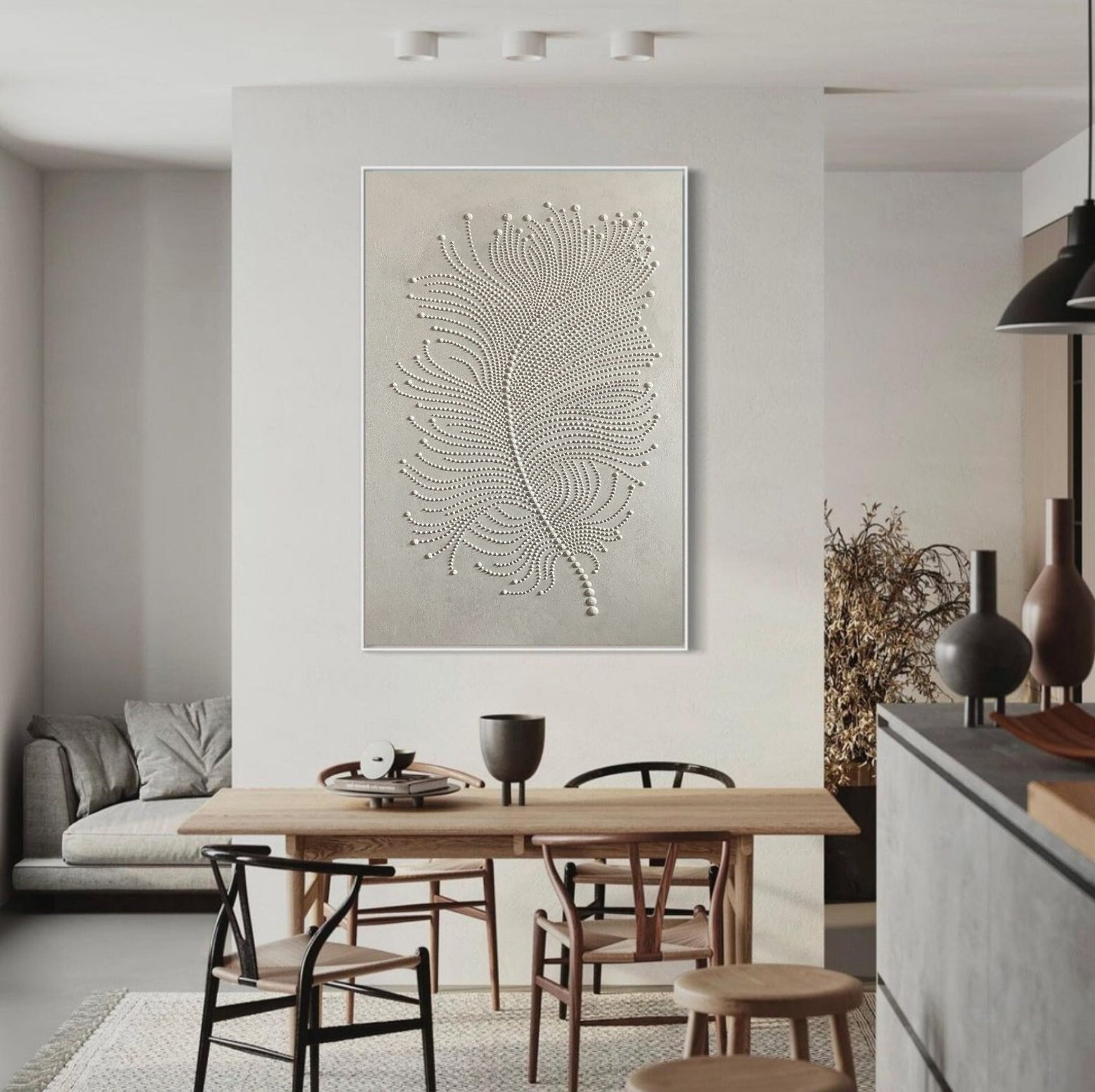 45x25 White 3D Painting, 3d Point Wall Decor, Rich Textured, Large ...