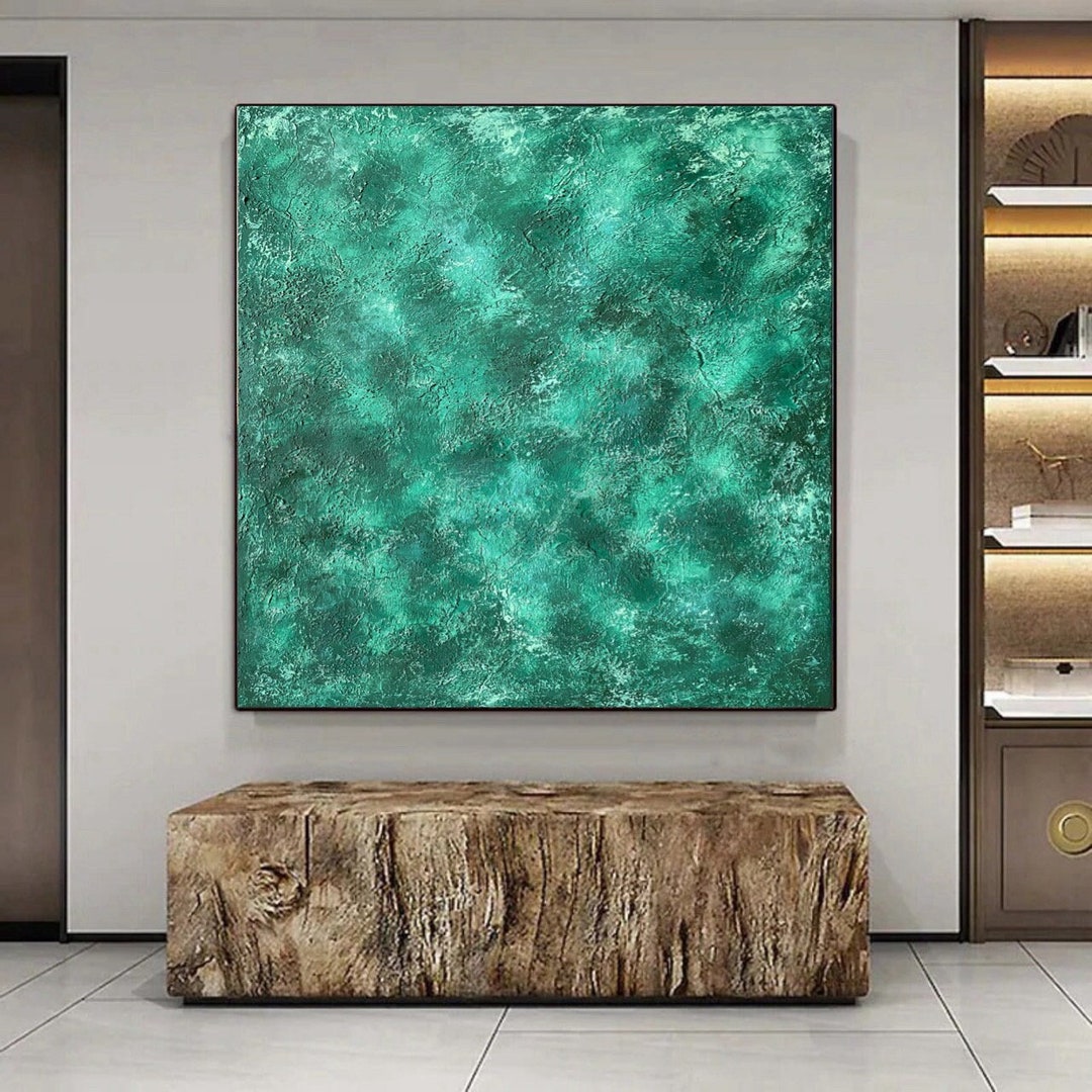 Emerald Abstract Painting, Deep Green Wall Art, Abstract Texture ...