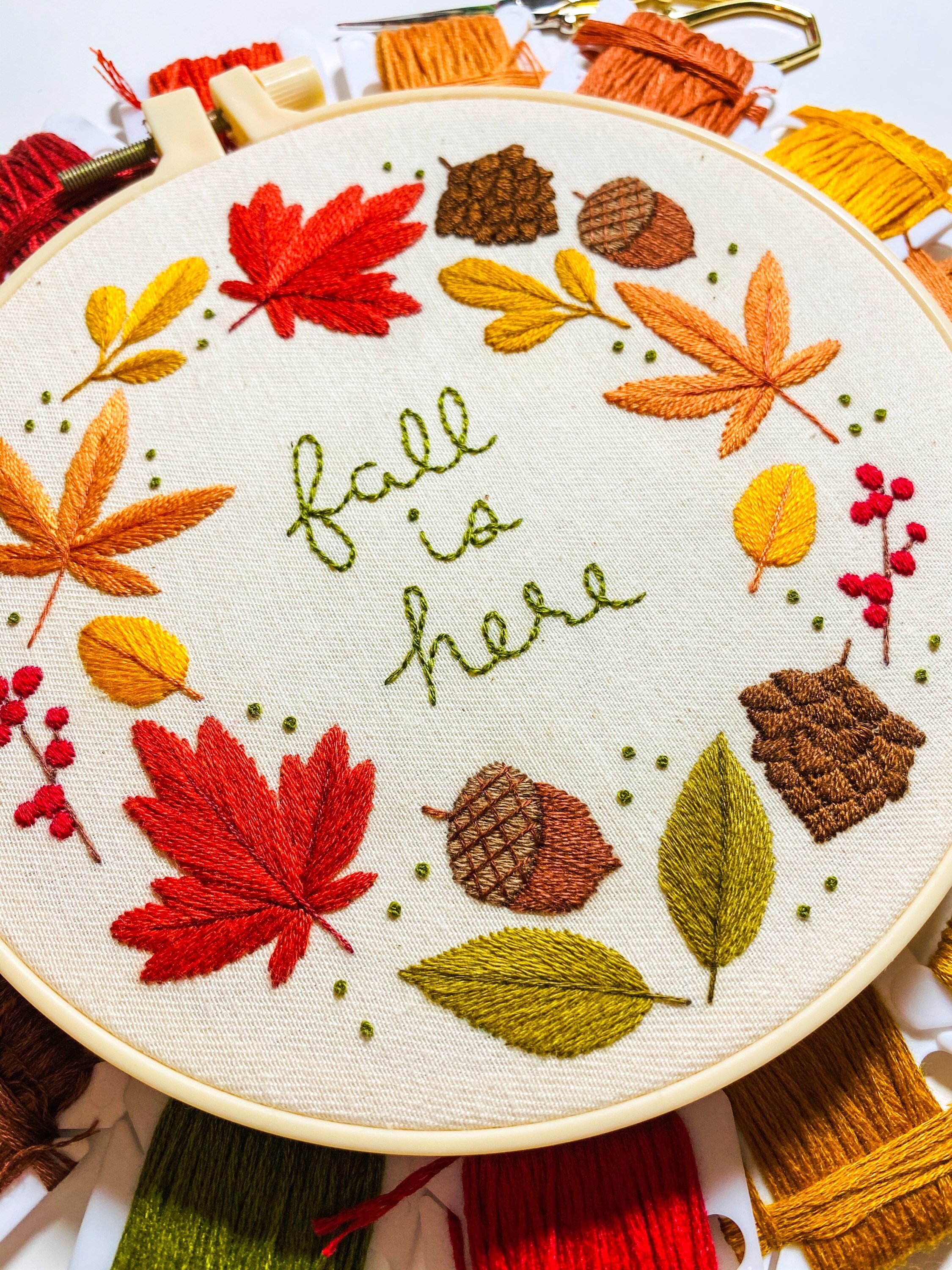 Autumn Series Autumn Wreath Fall is Here Embroidery | Etsy