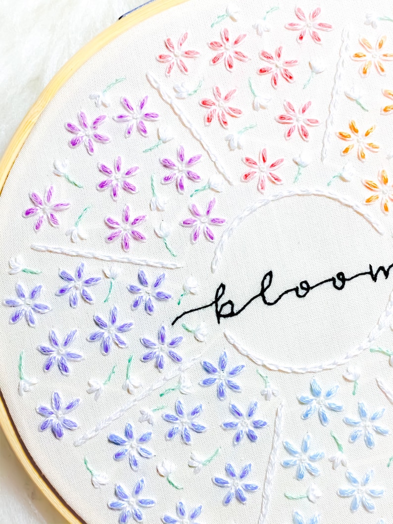 Spring Bloom - Pastel Rainbow Flowers - Hand Embroidery Design - Embroidery Pattern & Tutorial ...