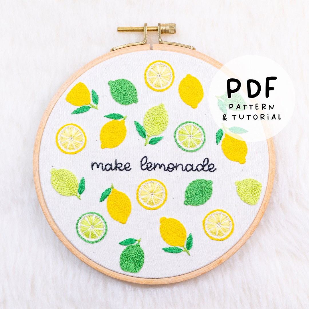 Make Lemonade - Fruity Puns Pattern - Hand Embroidery Design ...