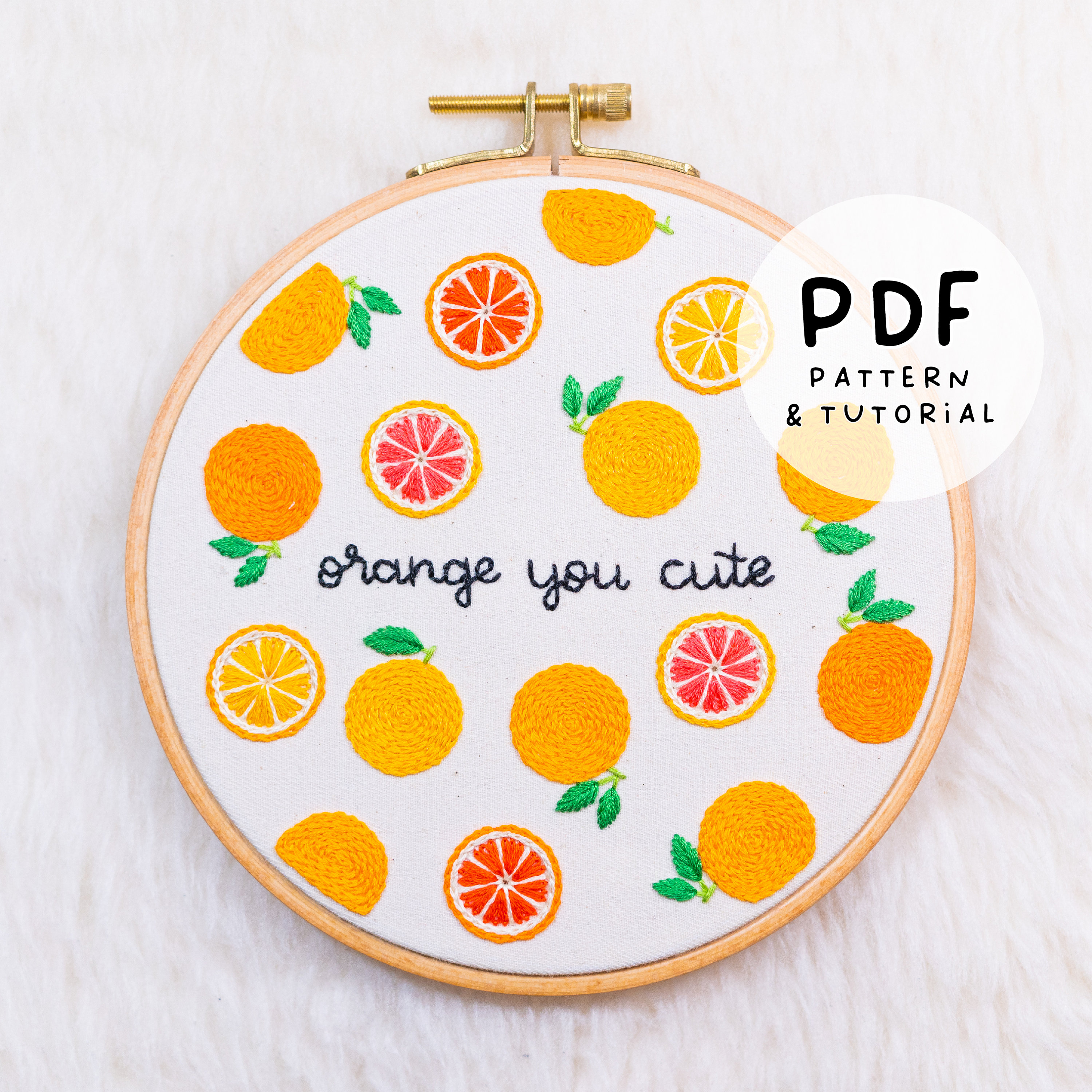 Orange You Cute - Fruity Puns Pattern - Hand Embroidery Design ...