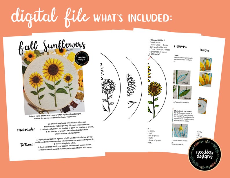 Fall Sunflowers Embroidery Pattern PDF Instant Digital - Etsy