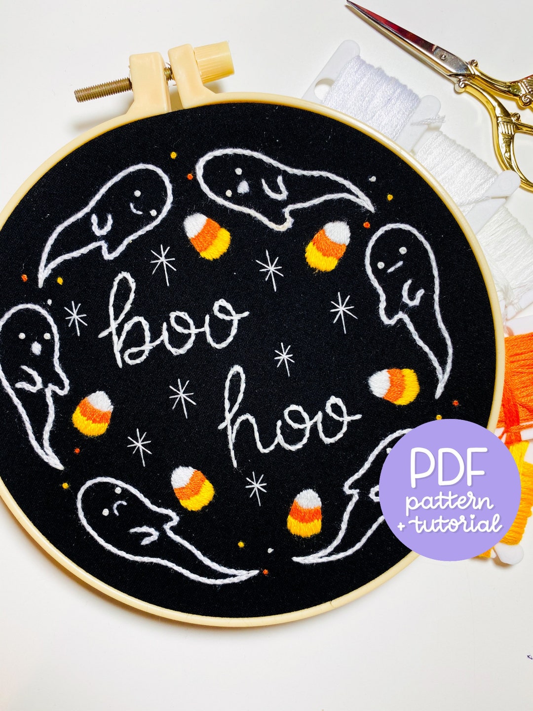 Halloween Series Boo Hoo Ghost Wreath Embroidery Pattern - Etsy