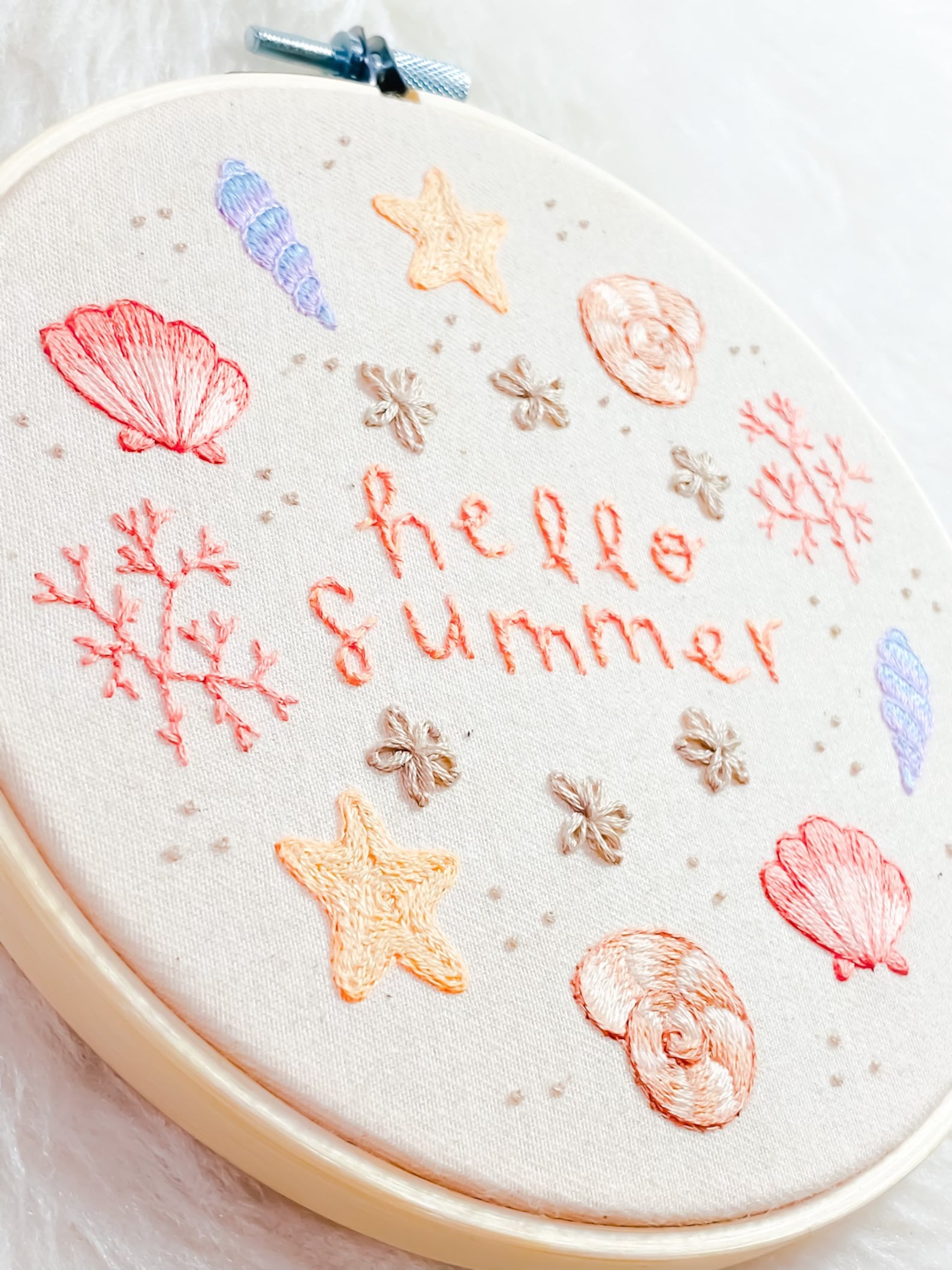 Hello Summer Beach Seashells Hand Embroidery Design - Etsy
