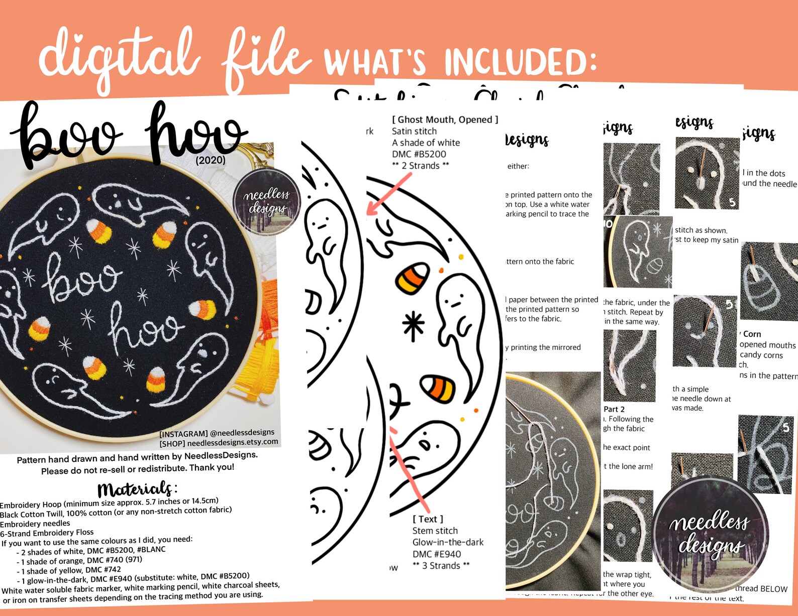 Halloween Series Boo Hoo Ghost Wreath Embroidery Pattern - Etsy