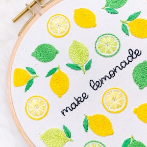 Make Lemonade - Fruity Puns Pattern - Hand Embroidery Design ...