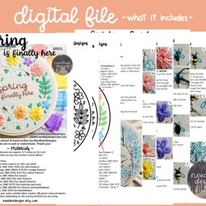 Spring Series SET - Cute Florals, Bumblebees, and Moths - 3 Embroidery ...