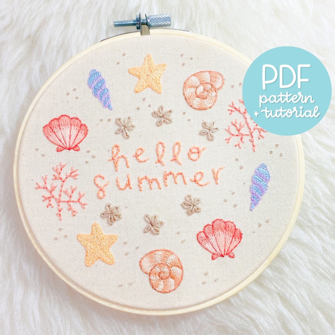 Hello Summer - Beach Seashells Hand Embroidery Design - Embroidery ...