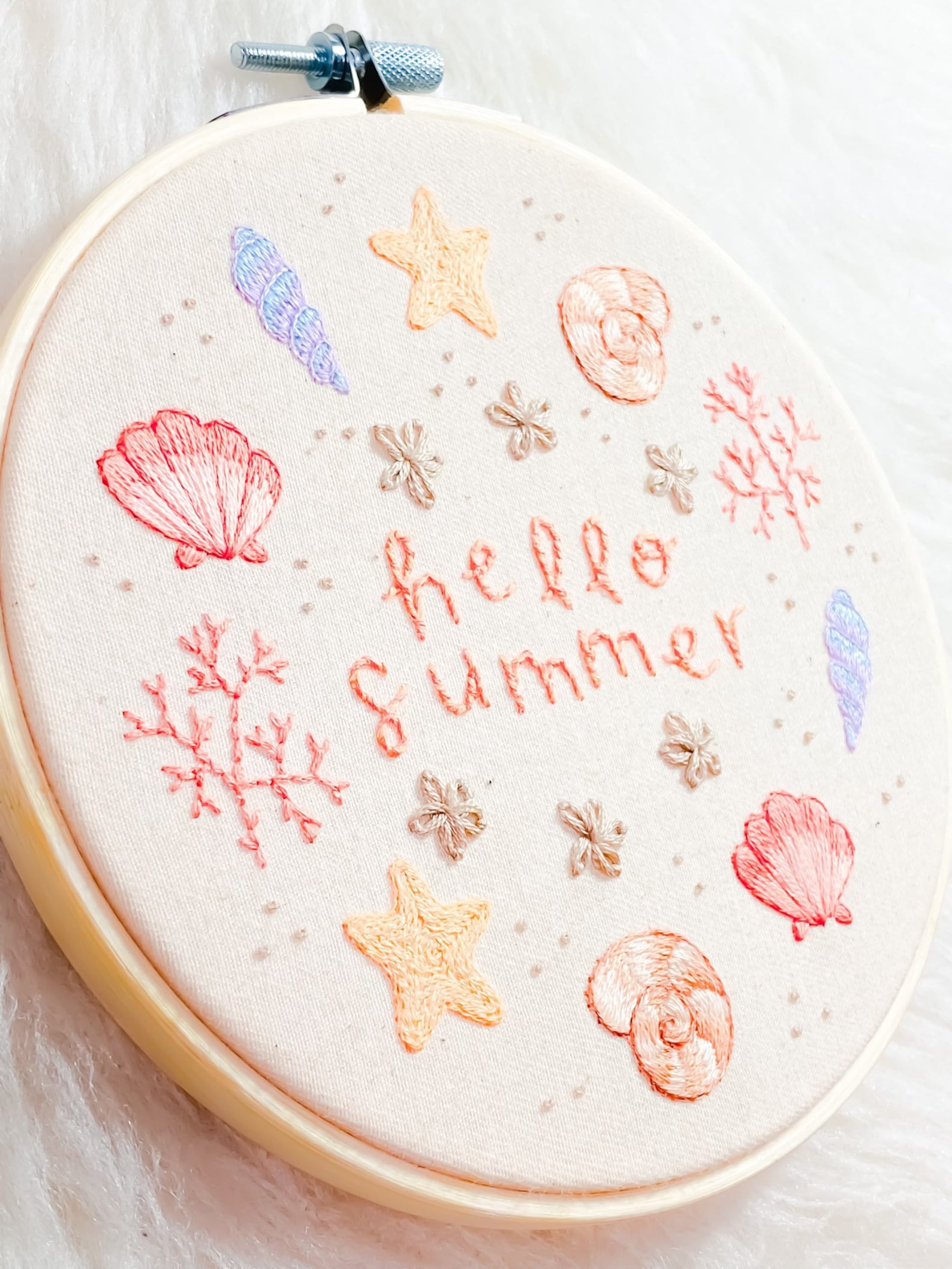 Hello Summer Beach Seashells Hand Embroidery Design - Etsy