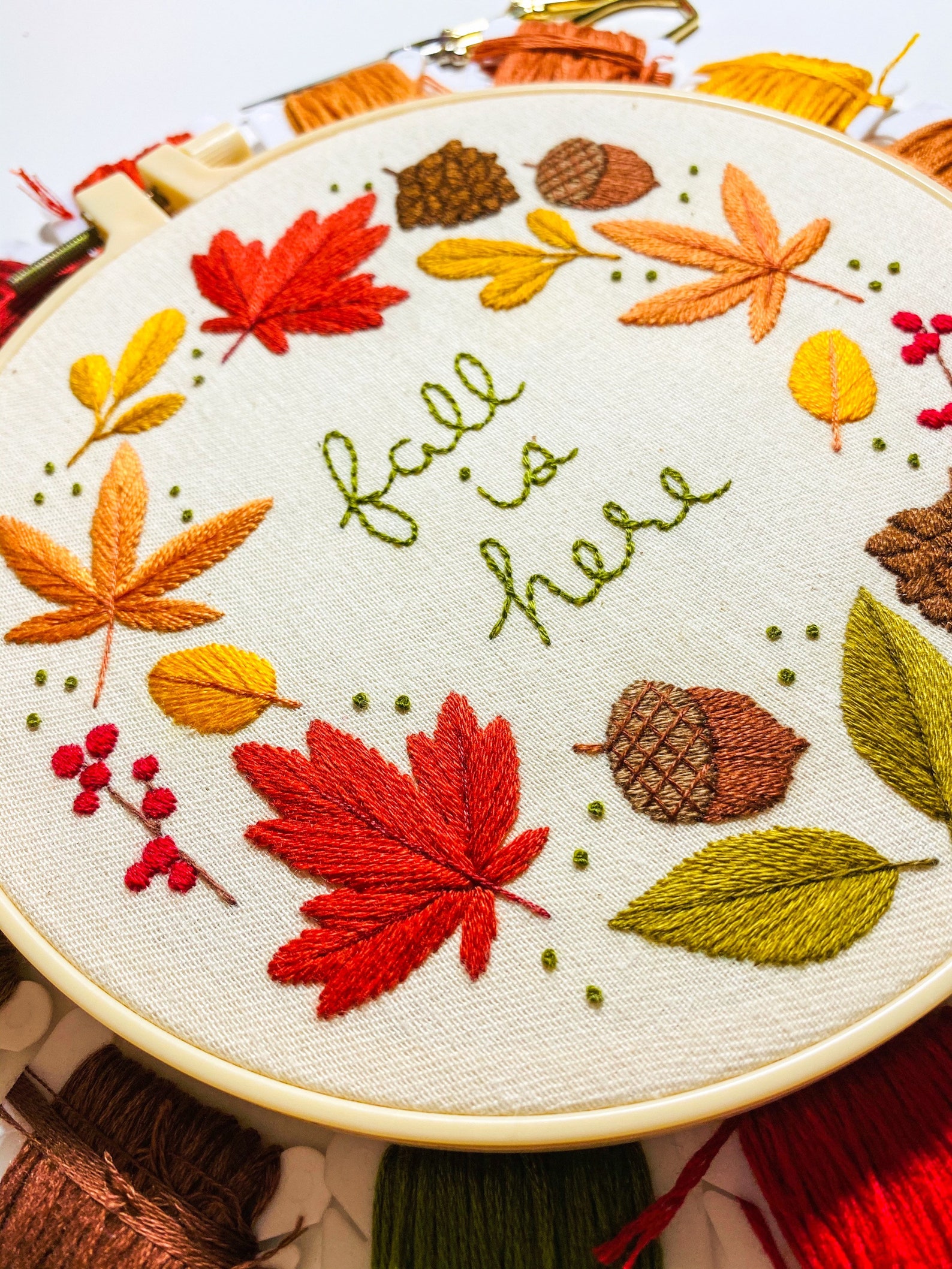 Autumn Series Autumn Wreath Fall is Here Embroidery | Etsy UK