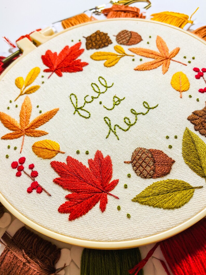 Autumn Series Autumn Wreath Fall is Here Embroidery | Etsy