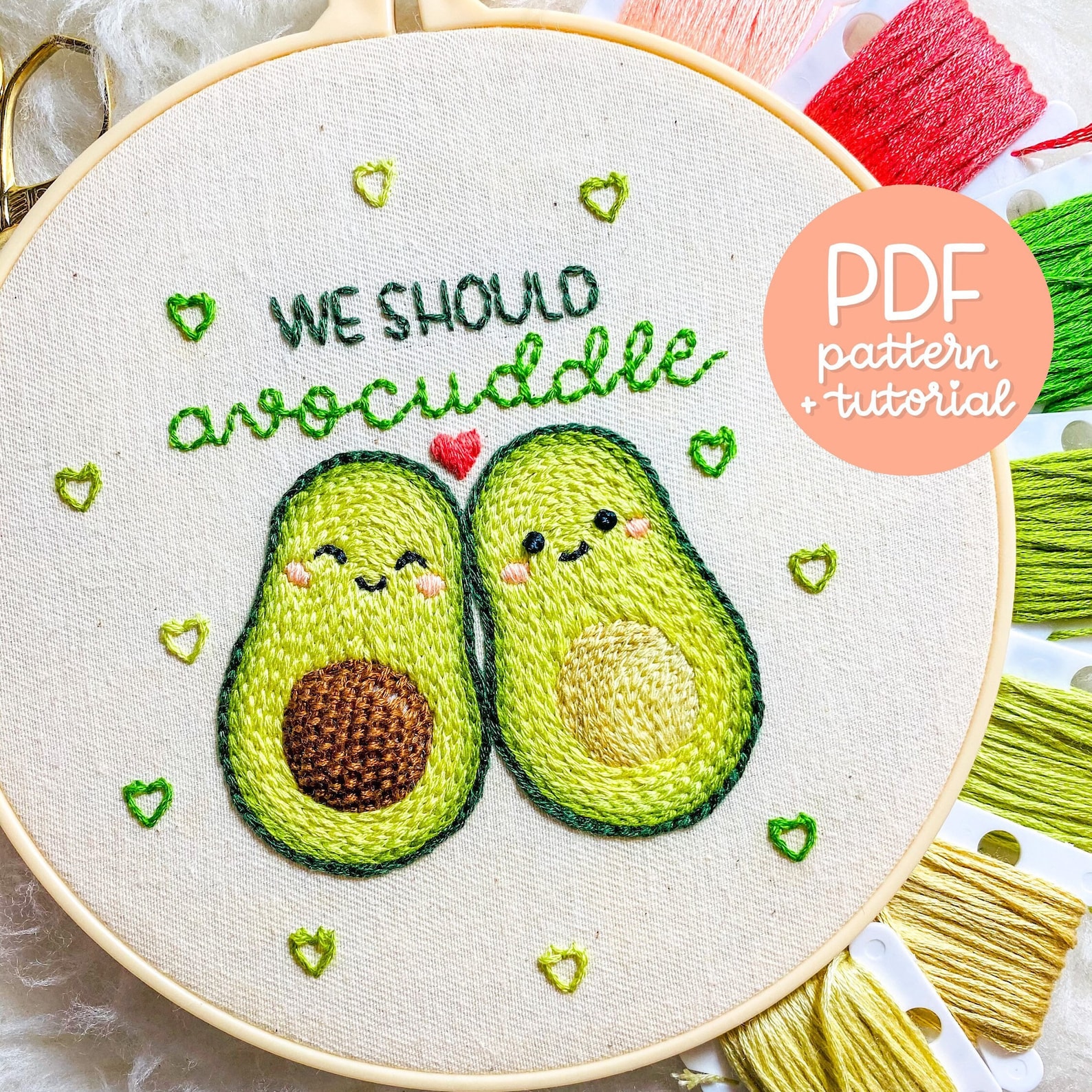 We Should Avocuddle Hand Embroidery Design Valentine's Series Embroidery Pattern & Tutorial PDF ...