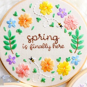 Spring Series SET - Cute Florals, Bumblebees, and Moths - 3 Embroidery ...
