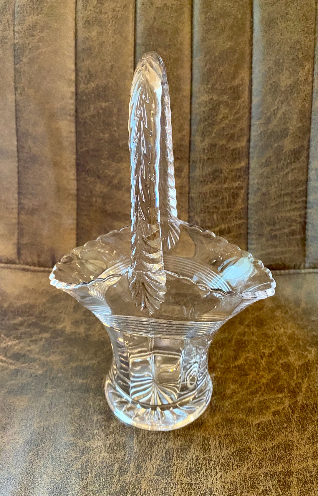 Vintage Duncan Miller Bride's Basket Clear Glass No Etching Stripes ...