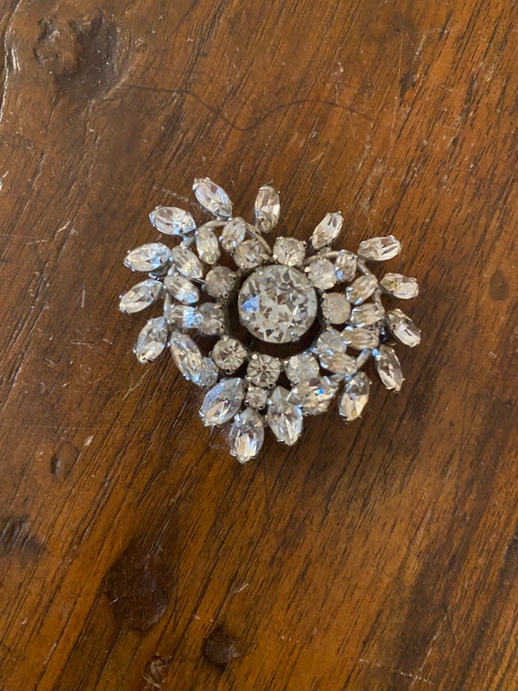 vintage signed SHERMAN heart shaped brooch clear ston… - Gem