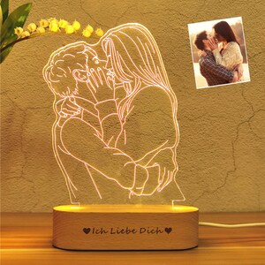 Personalized 3D Photo Lamp in Wooden Stand. Customized 3D Portrait ...