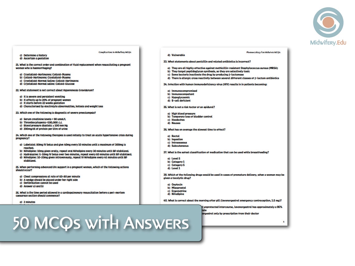 Pharmacology for Midwives 50 Multiple Choice Questions (mcqs) - Etsy