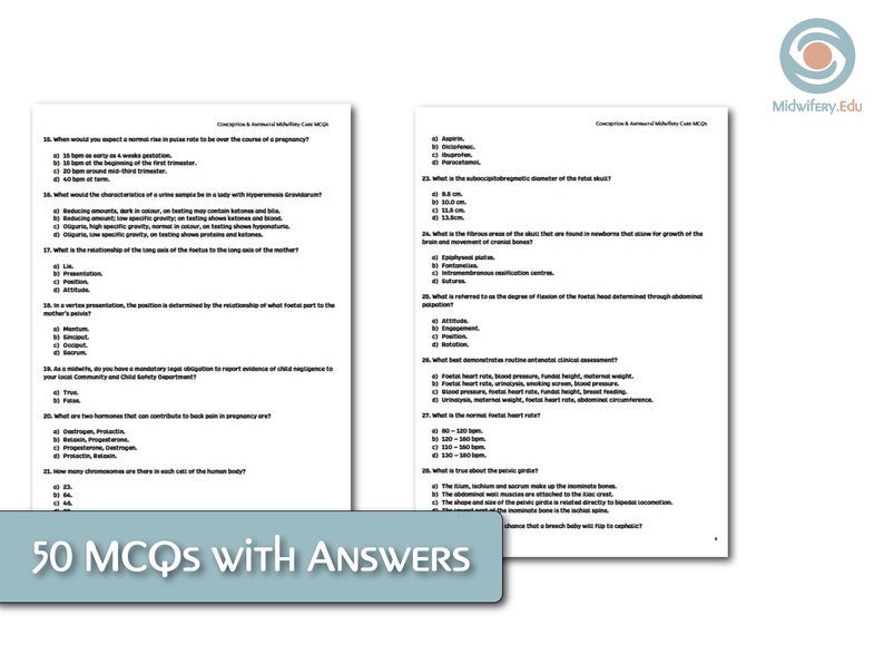 Conception & Antenatal Midwifery Care 50 Multiple Choice Questions ...