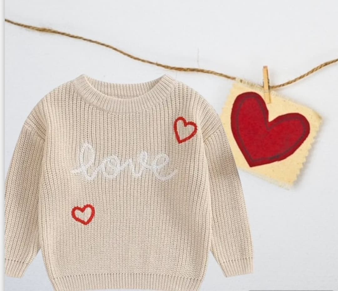 Love Hearts Childrens Embroidered Valentines Knit Jumper - Etsy UK