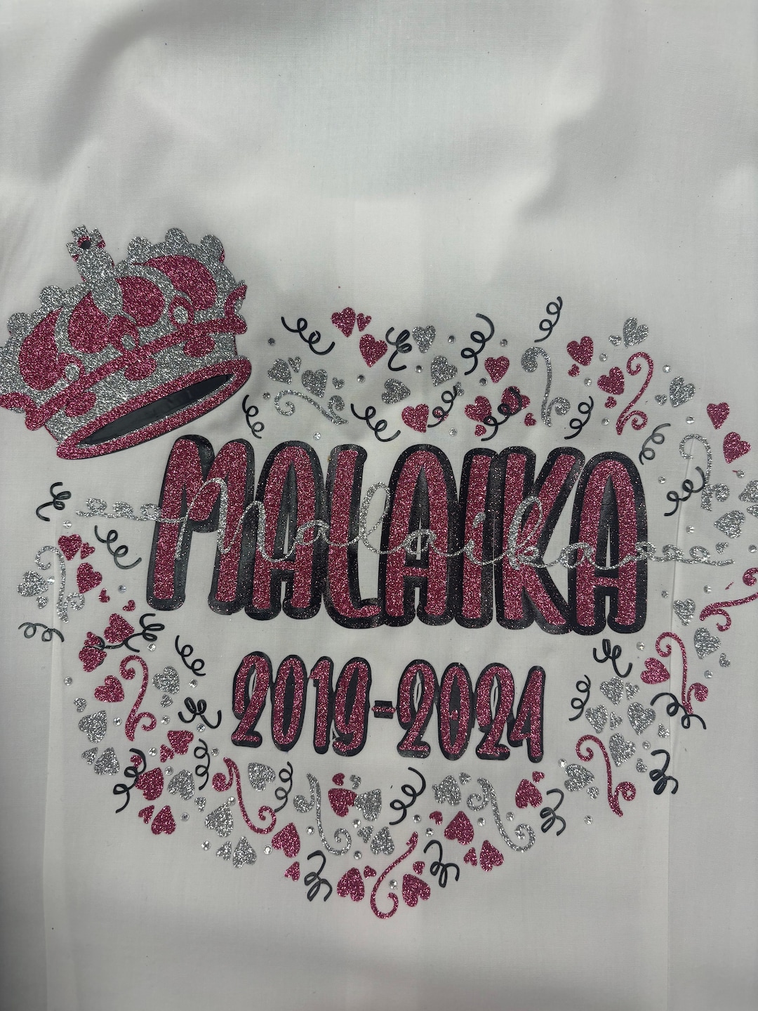 Personalised Glitter, Diamante Crown, Hearts & Swirls School Leavers ...