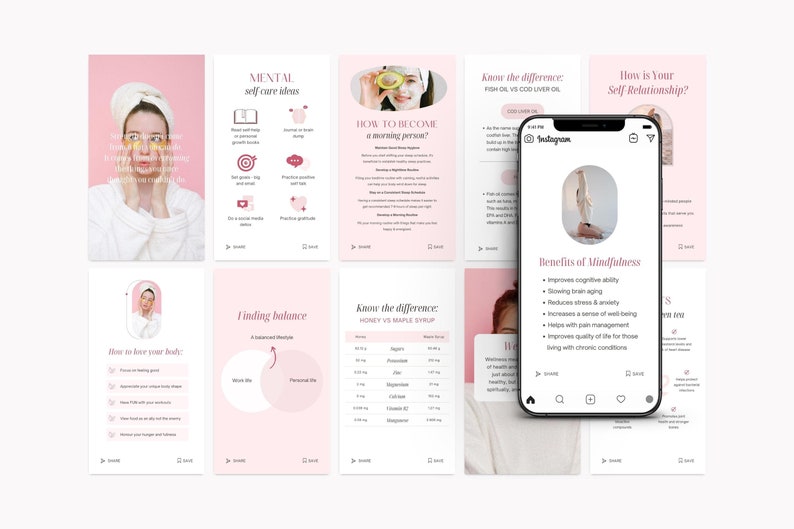 Pink Health and Wellness Templates Wellness Social Media - Etsy