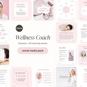 Pink Health and Wellness Templates Wellness Social Media Templates ...