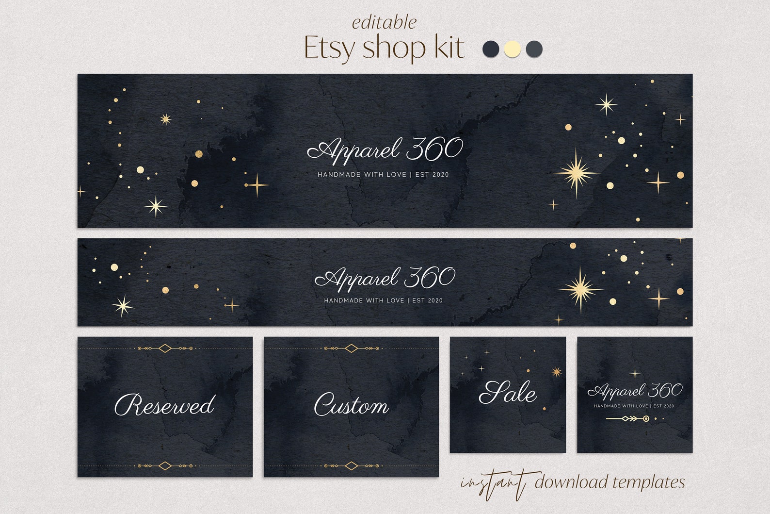 Celestial Etsy Banner Template Black Etsy Shop Banner Set - Etsy